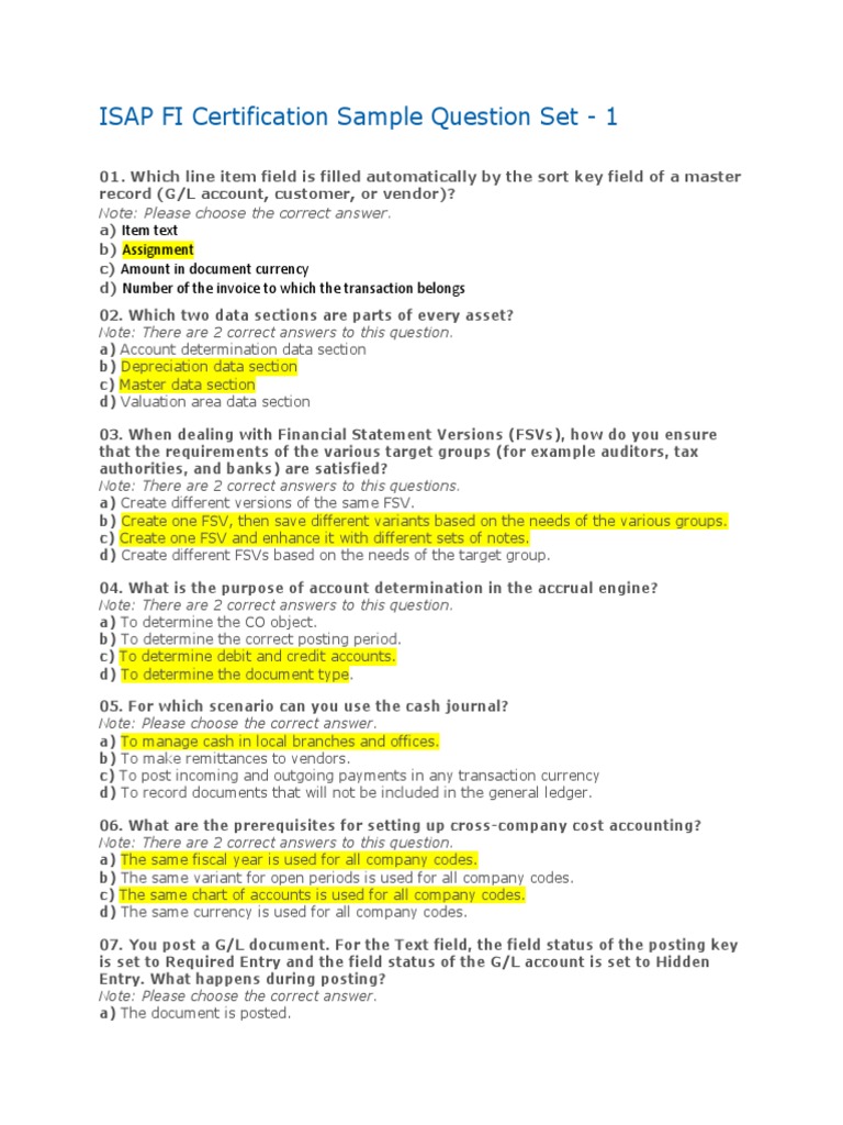 SAP FI Certification Sample Question Set | PDF | Withholding Tax | Taxes