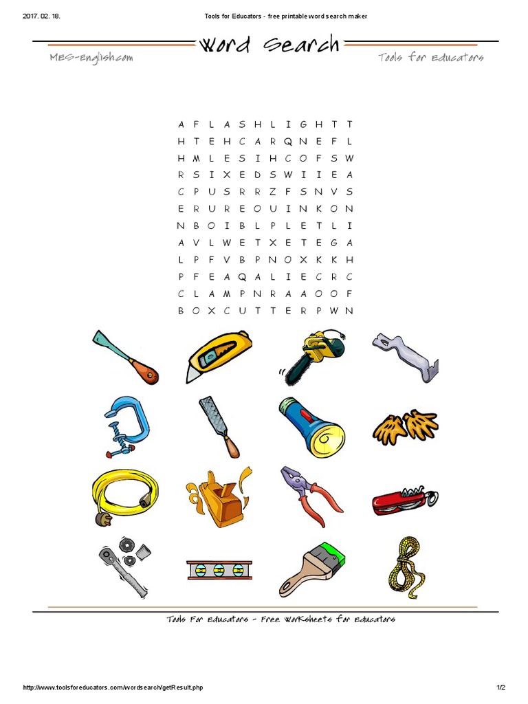 Tools Wordsearch | PDF | Word Puzzles | Puzzles