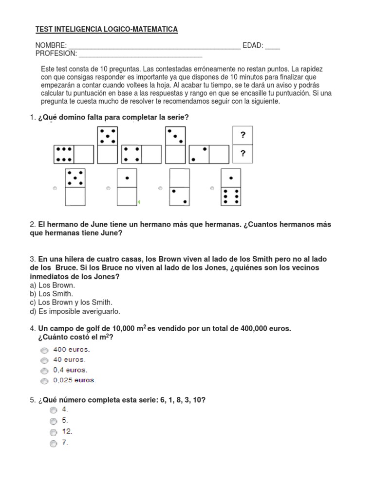 Test Inteligencia Logica Matematica | Ocio