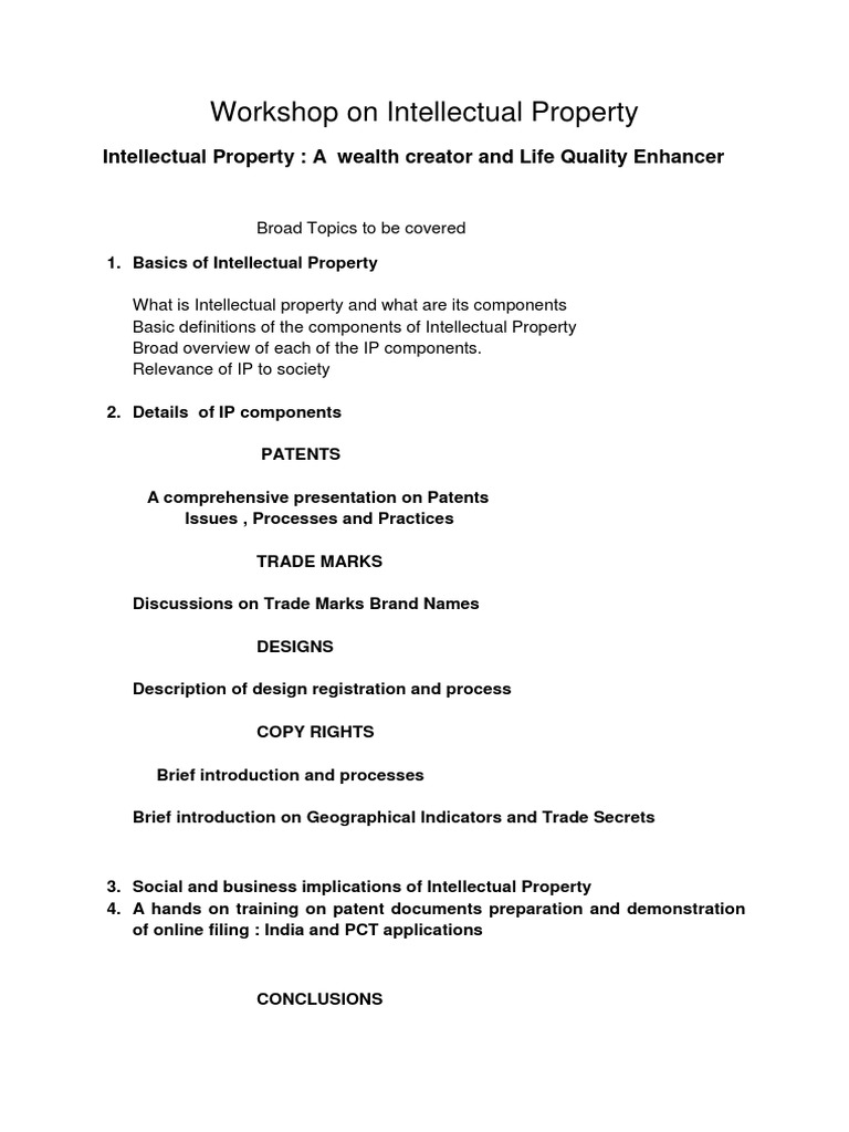 Intellectual Property Workshop Overview | PDF | Computers