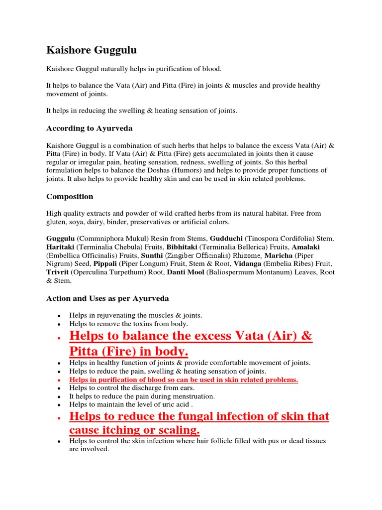 Kaishore Guggulu For Pitta and Vaat100% Working Aggressive Nature Skin ...