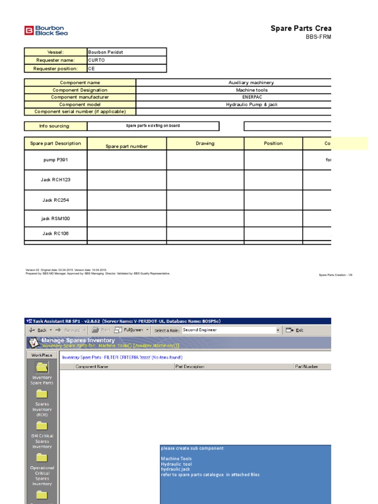 Spare Parts Creation Form: Bourbon Peridot Curto CE | Download Free PDF ...
