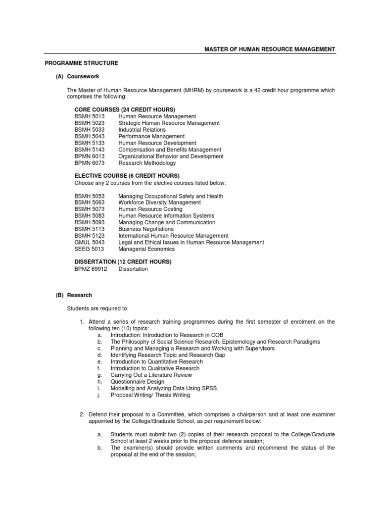 Master of Human Resource Management | PDF | Thesis | Postgraduate Education