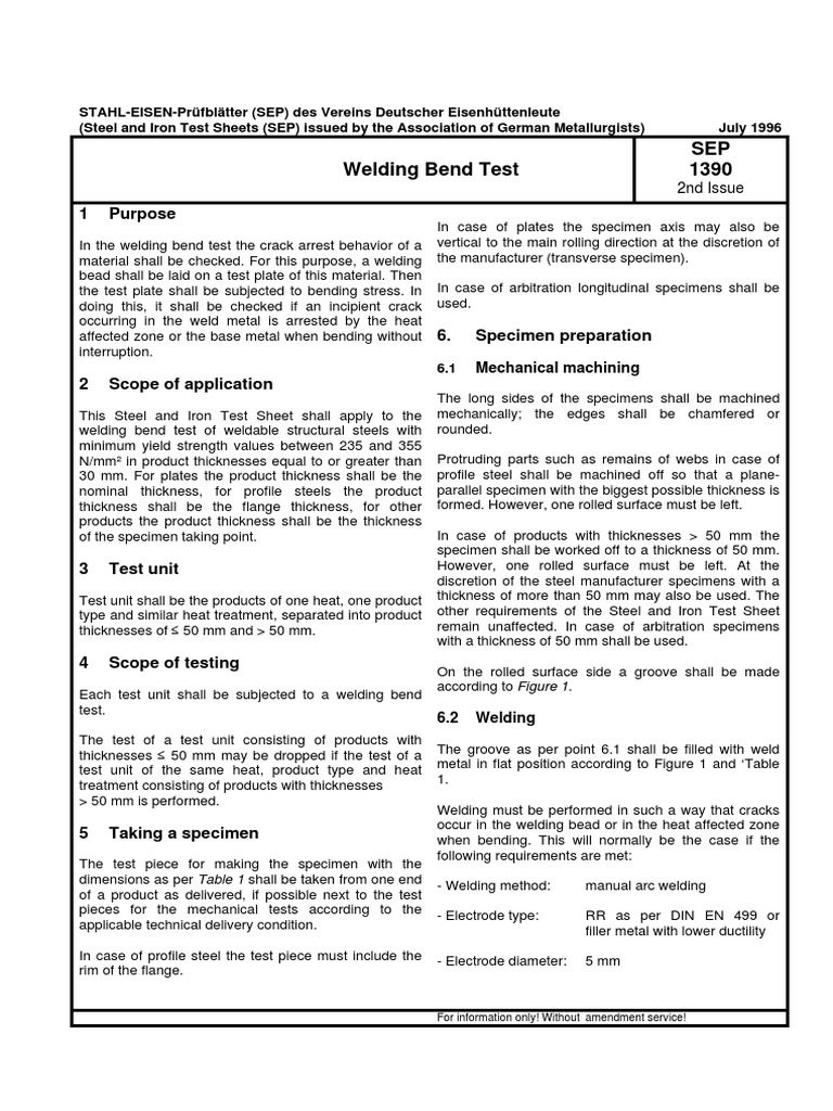 Welding Bend Test Procedure SEP 1390 | PDF