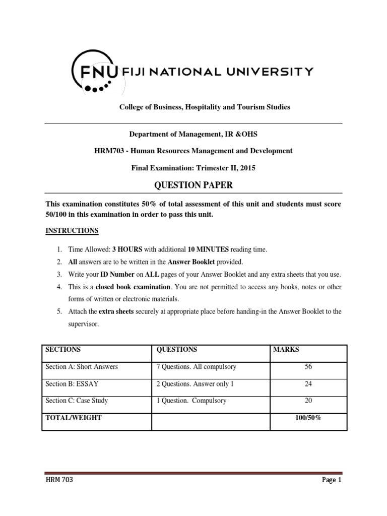 Question Paper: Instructions | PDF | Diversity (Business) | Employment