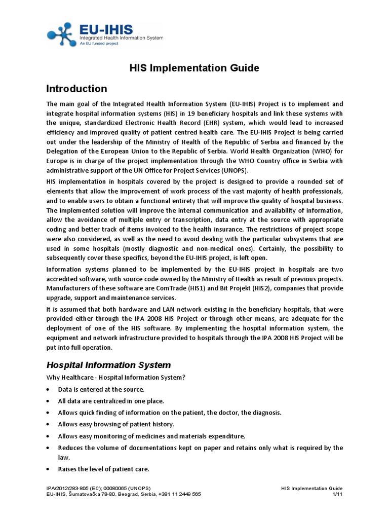 HIS Implementation for Improved Patient Care | PDF | Electronic Health ...