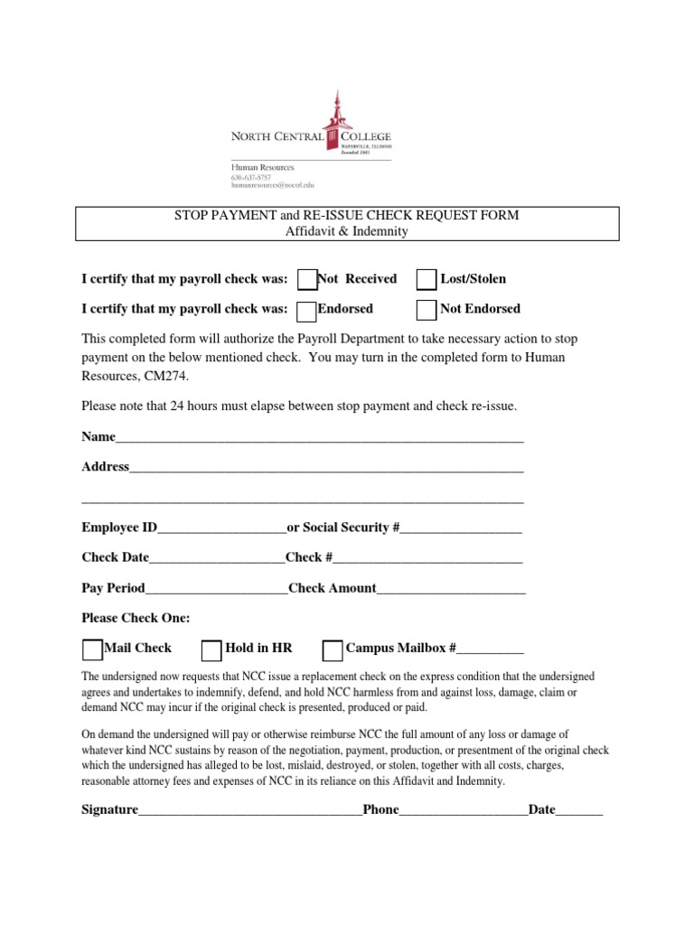 Stop Payment Form, Fill-In 08-2013 | PDF