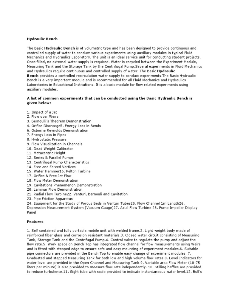 Hydraulic Bench | PDF | Flow Measurement | Pressure Measurement