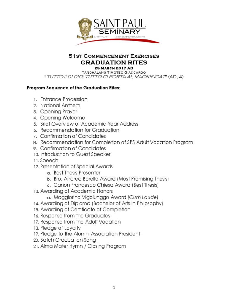 Program For The 51st Commencement Exercises Of Saint Paul Seminary
