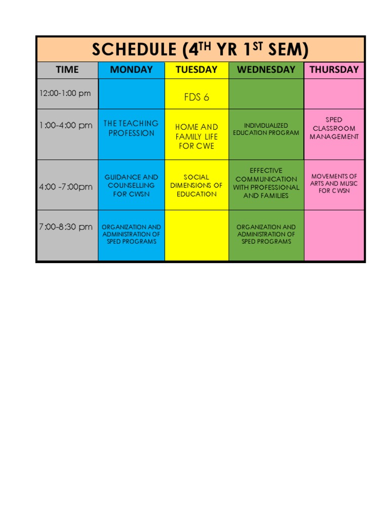 Schedule (4 YR1 Sem) : TH ST | PDF