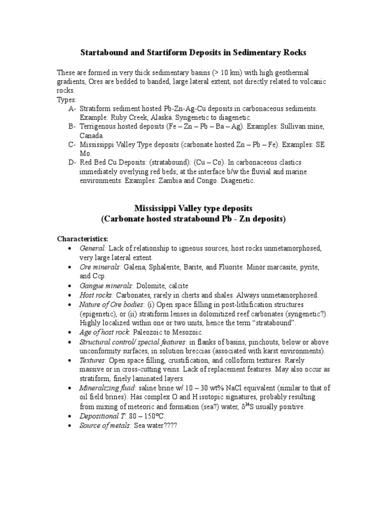 Stratiform and Stratabound Deposits Explained | PDF | Sedimentary Rock ...