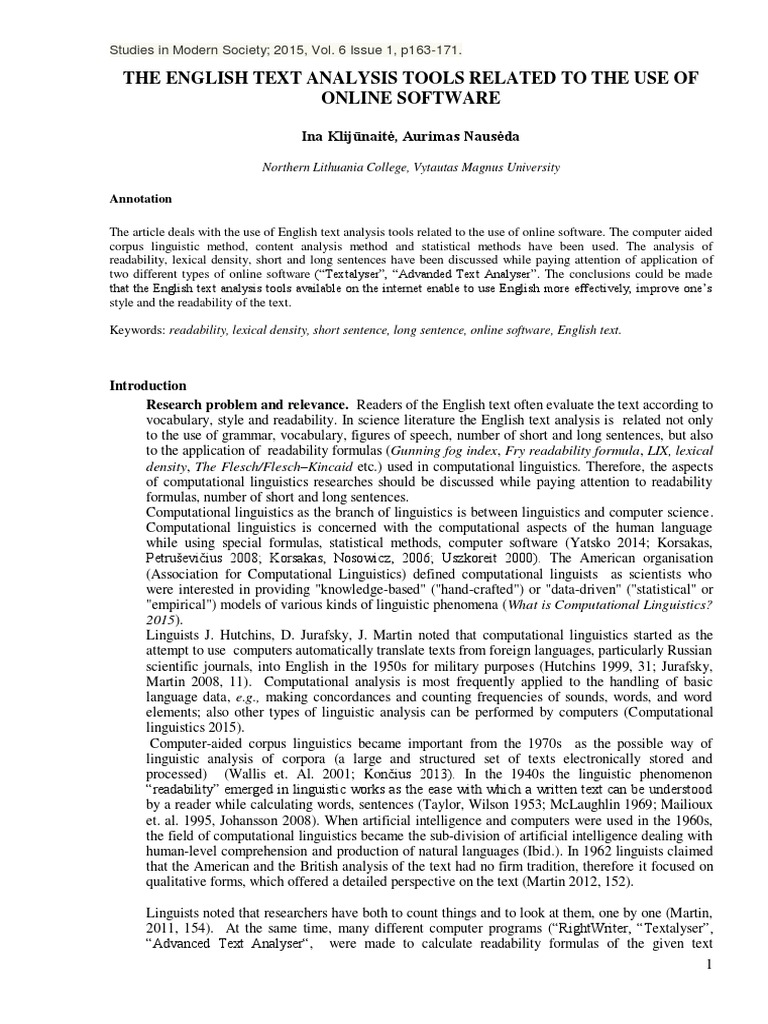 The English Text Analysis Tools Online | PDF | Linguistics | Search ...