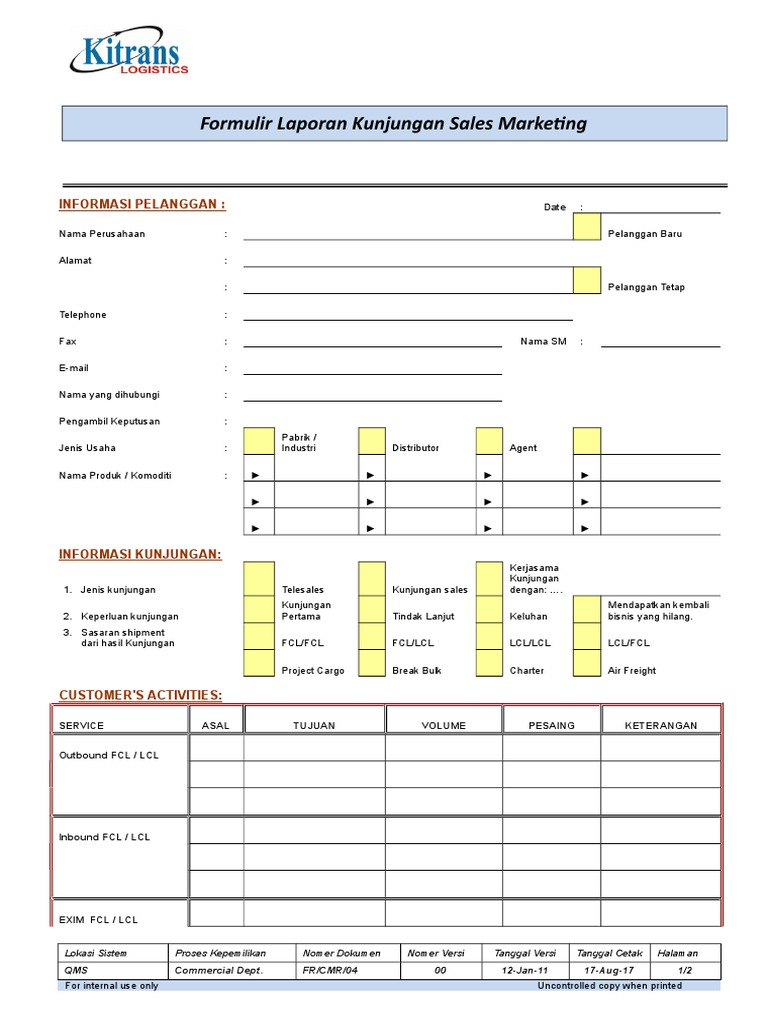 FR.cmr.04. Formulir Laporan Kunjungan Sales Marketing