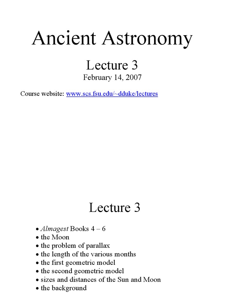 Ancient Astronomy Lecture3 | PDF | Moon | Celestial Mechanics