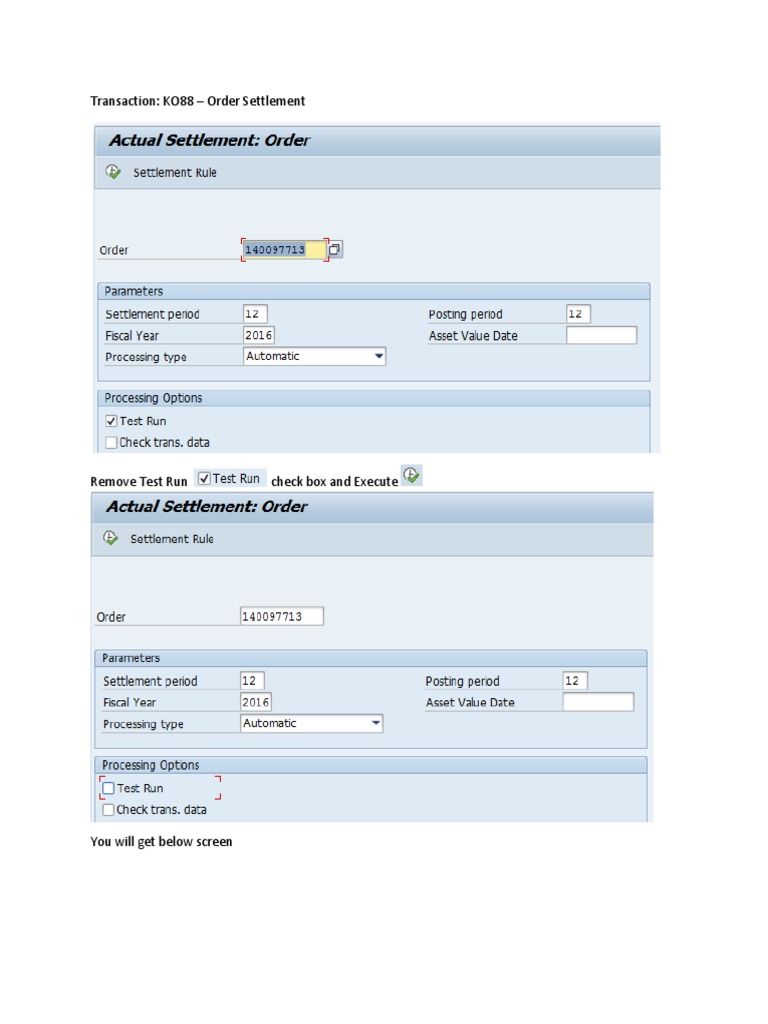 Transaction: KO88 - Order Settlement | PDF
