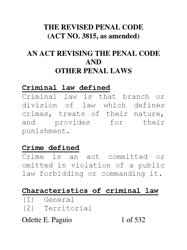 Book 1 RPC Elements | PDF | Intention (Criminal Law) | Crime & Violence