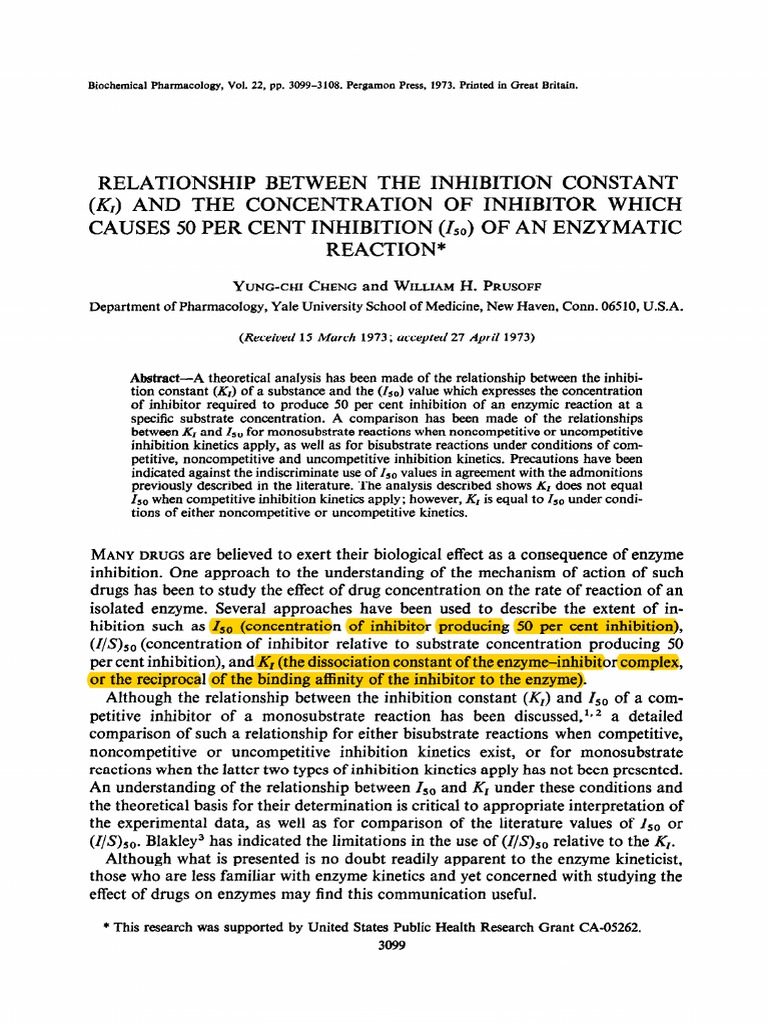 KI and IC50 Relationship in Enzyme Kinetics | PDF | Enzyme Inhibitor ...