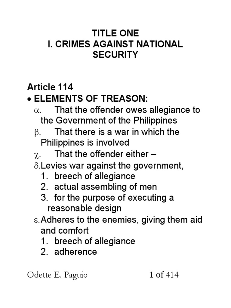 Book 2 RPC Elements and Case Situations | PDF | Treason | Rebellions