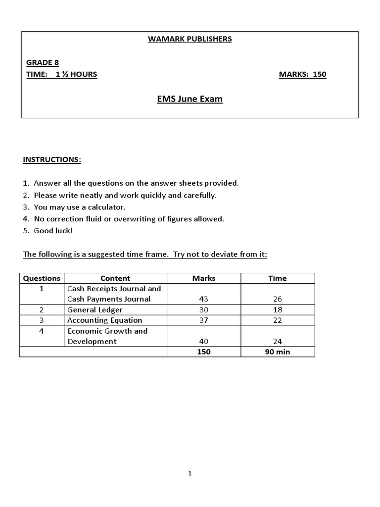 Accounting Grade 8 Exam and Answer Sheet | PDF | Cheque | Banks