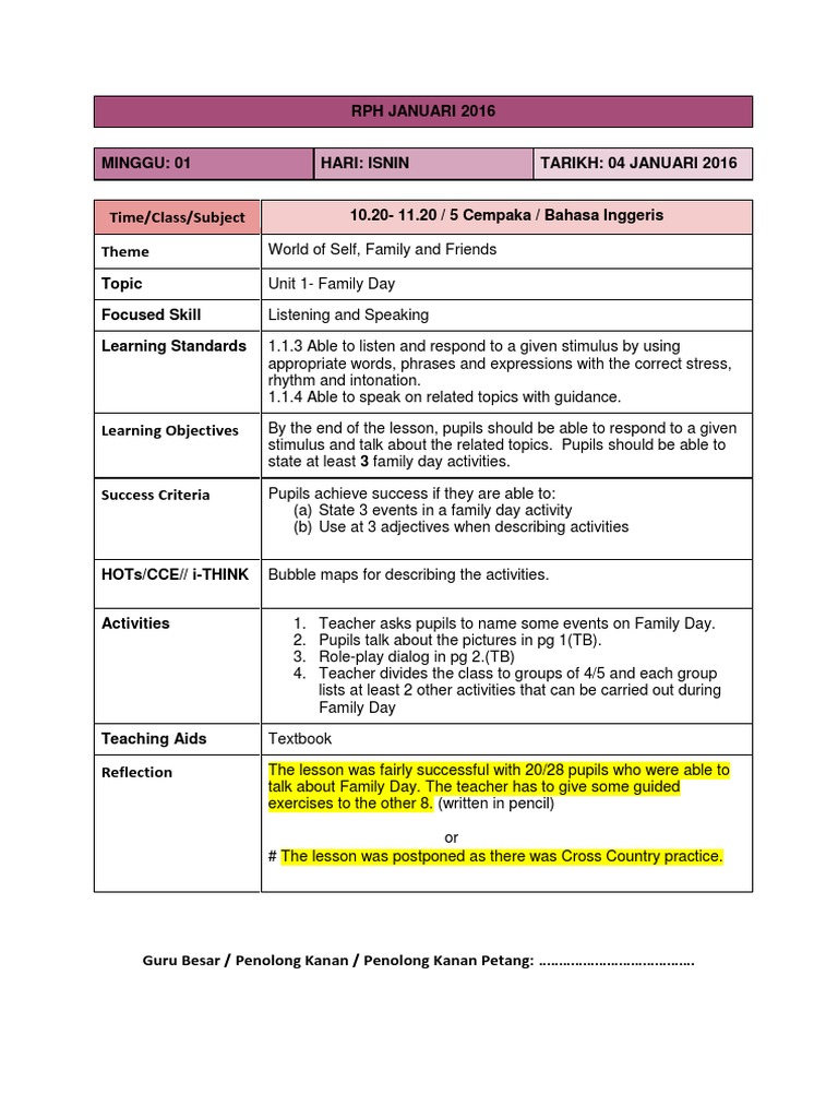 Family Day Lesson Plan for English Class | PDF | Career & Growth ...