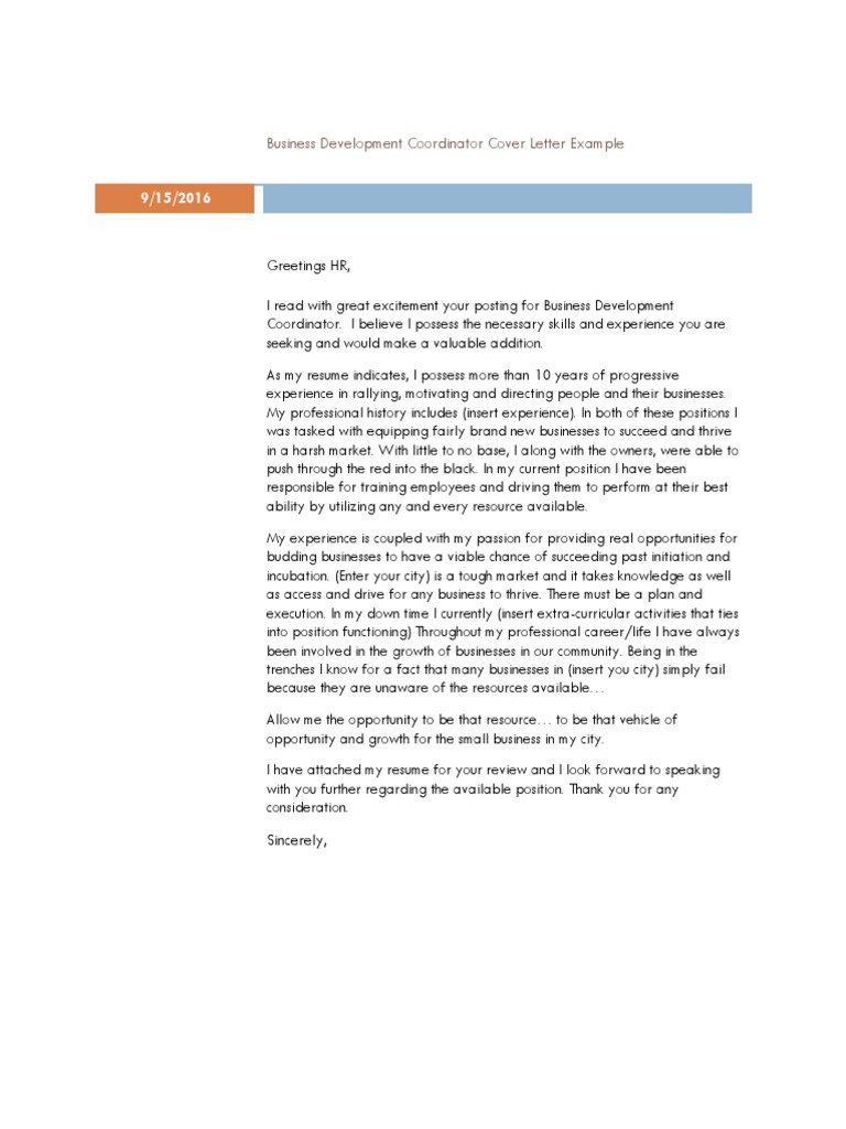Business Development Coordinator Cover Letter PDF | PDF | Business