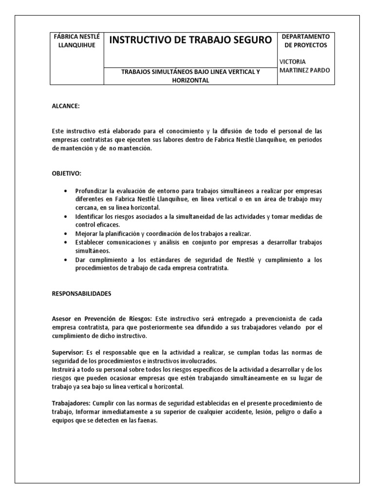 Instructivo de Trabajo | Seguridad y salud ocupacional | Bienestar