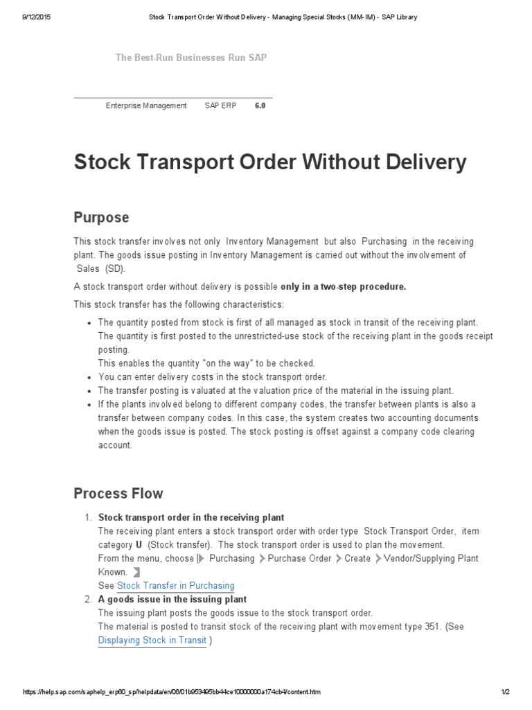 Stock Transport Order Without Delivery - Managing Special Stocks (MM-IM ...