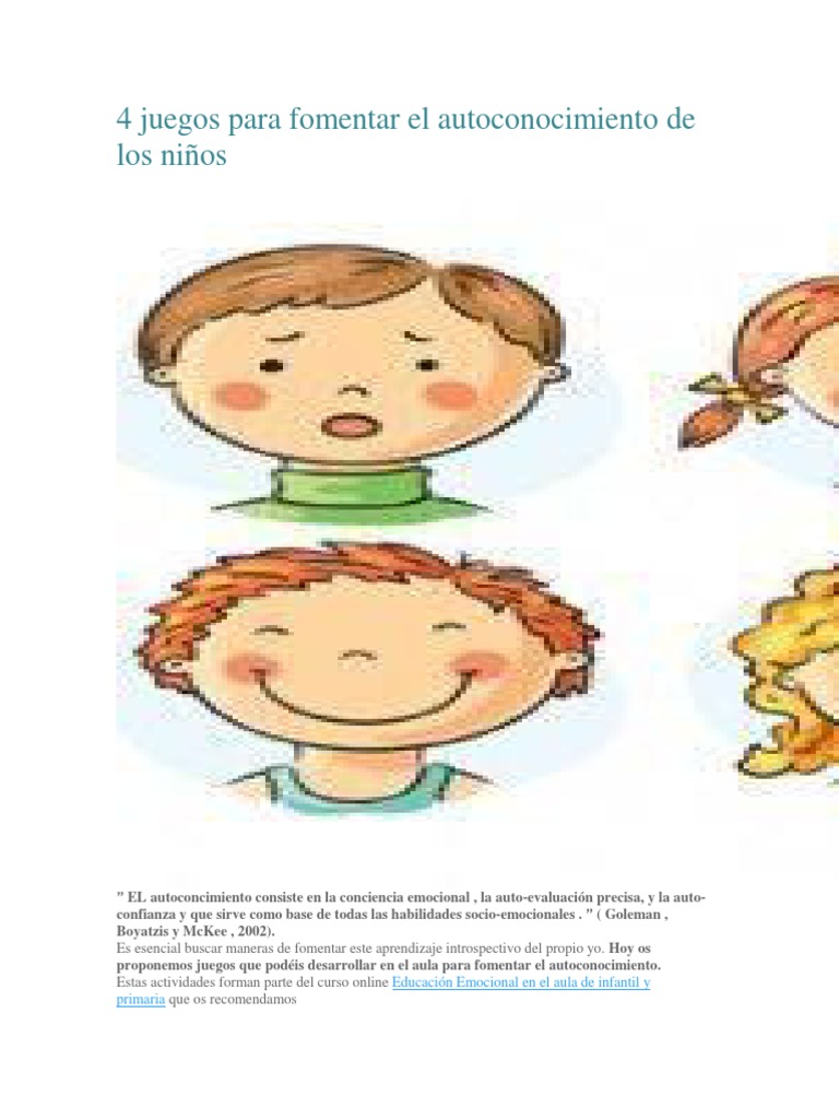 4 Juegos para Fomentar El Autoconocimiento de Los Niños | PDF ...
