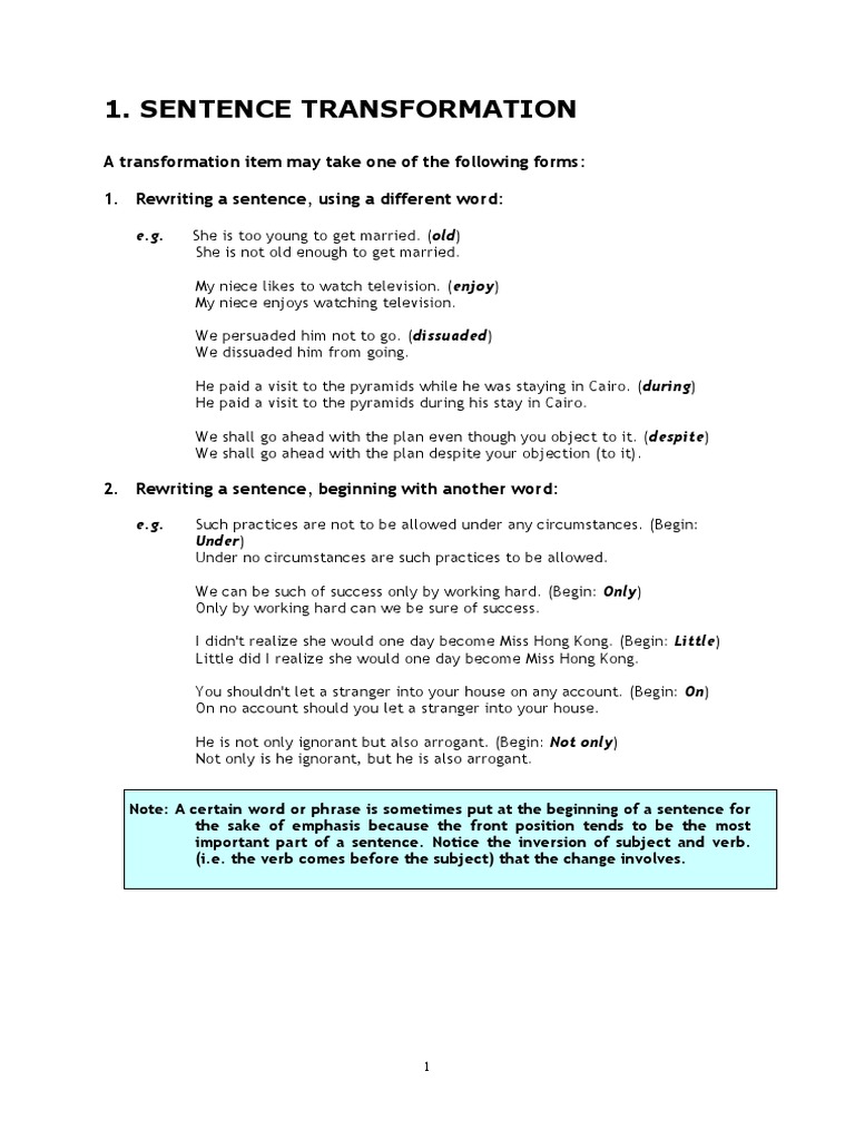 1. Sentence Transformation | Verb | Adverb