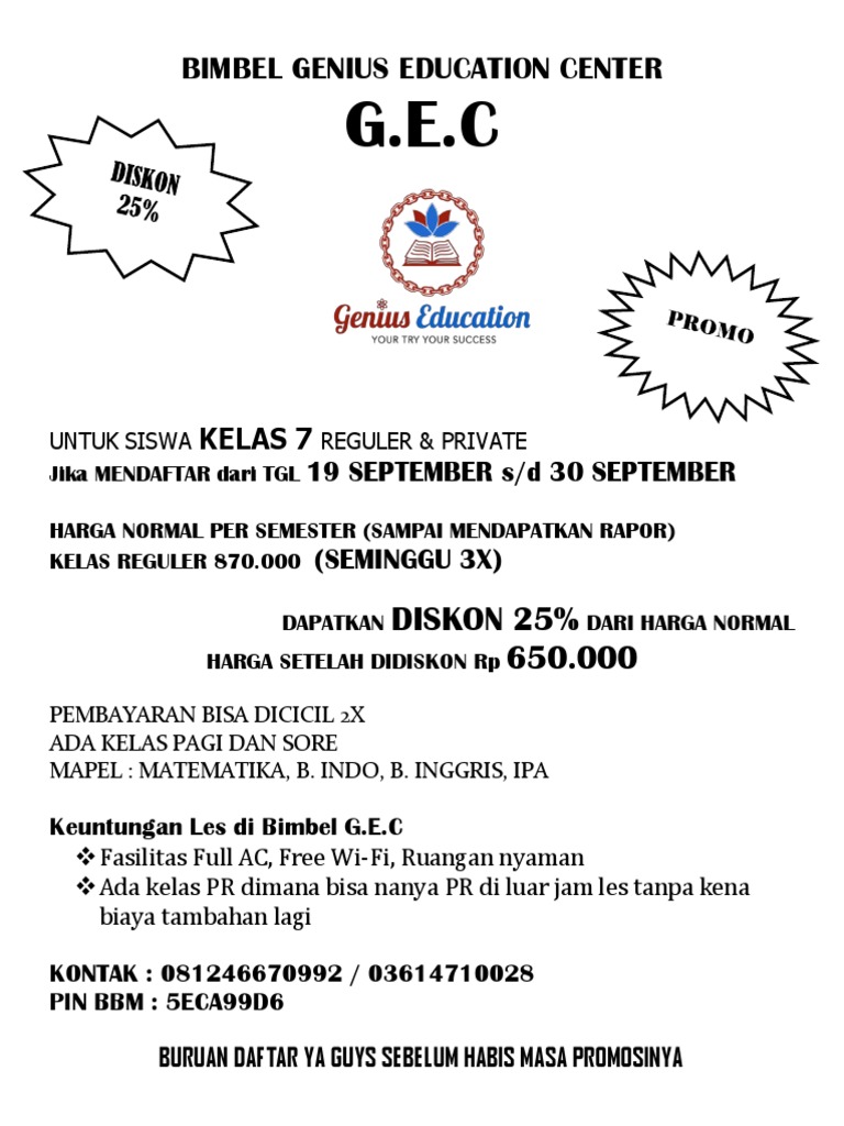 Promo Diskon Bimbel Genius Education | PDF