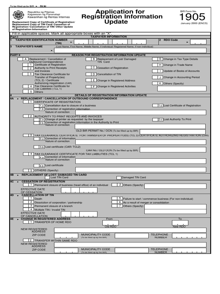 BIR Form 1905 PDF | PDF