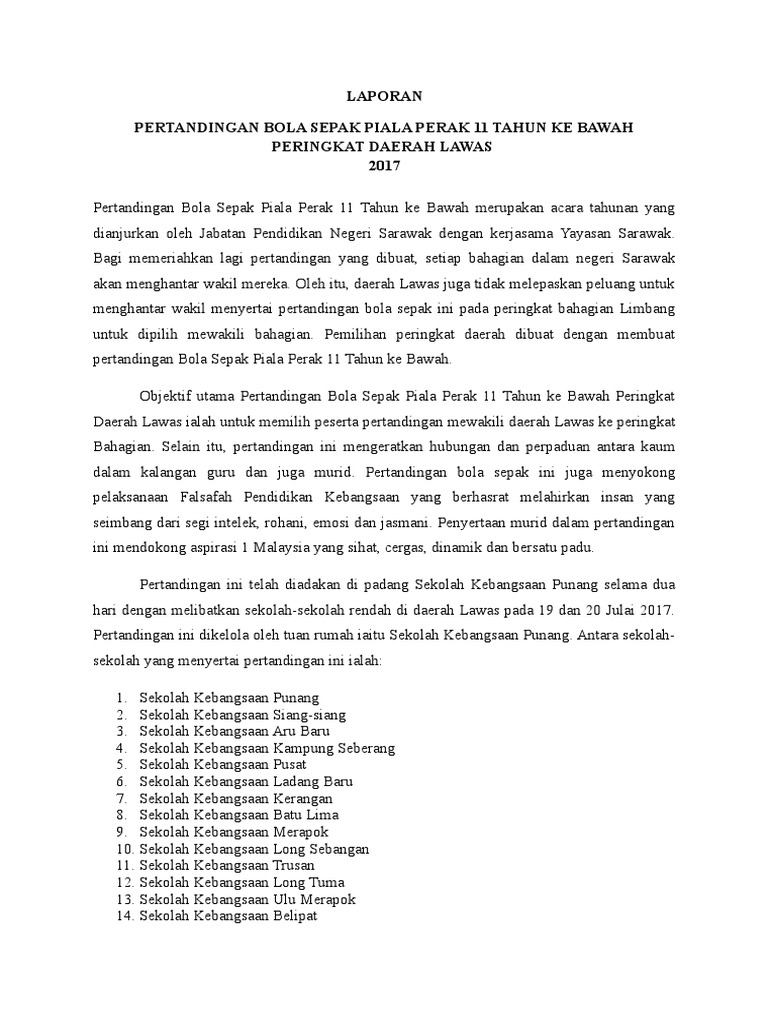 Contoh Laporan Penganjuran Bola Sepak | PDF
