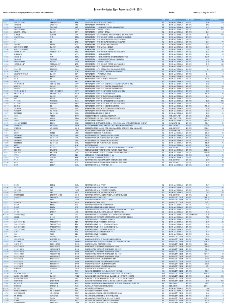 Precios Eecol 2015 Base Disponible Promocion | PDF | Ingeniería ...