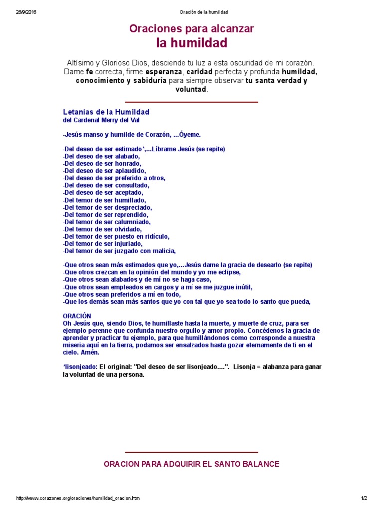 Oración de La Humildad | PDF | Oración | Creencia religiosa y doctrina