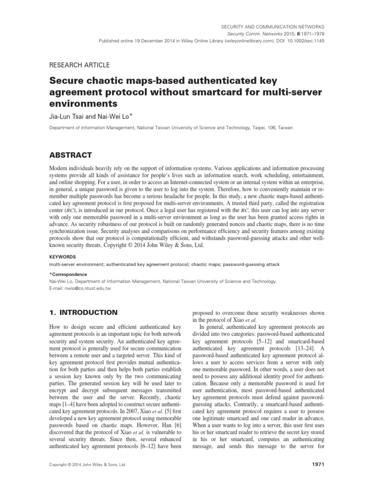 Secure Chaotic Maps-Based Authenticated Key Agreement Protocol Without Smartcard For Multi ...