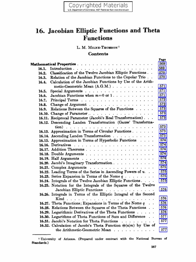 16 - Jacobian Elliptic Functions and Theta Functions | PDF | Combinatorics | Analysis