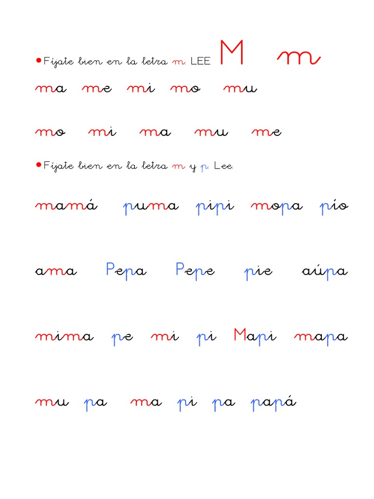 Actividades de lectoescritura: m y p | PDF