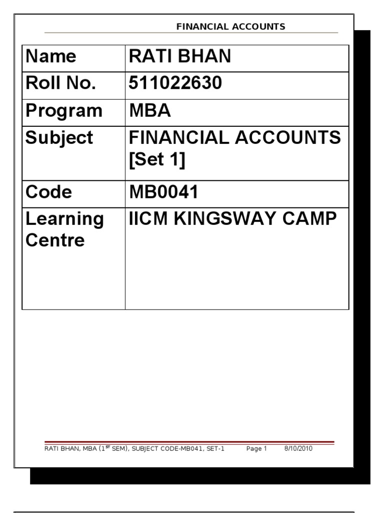 MB0041 Accounts Assingment Final | PDF | Debits And Credits | Liability (Financial Accounting)