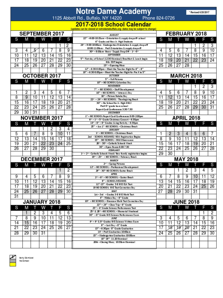 2017-2018 School Calendar | PDF | Schools