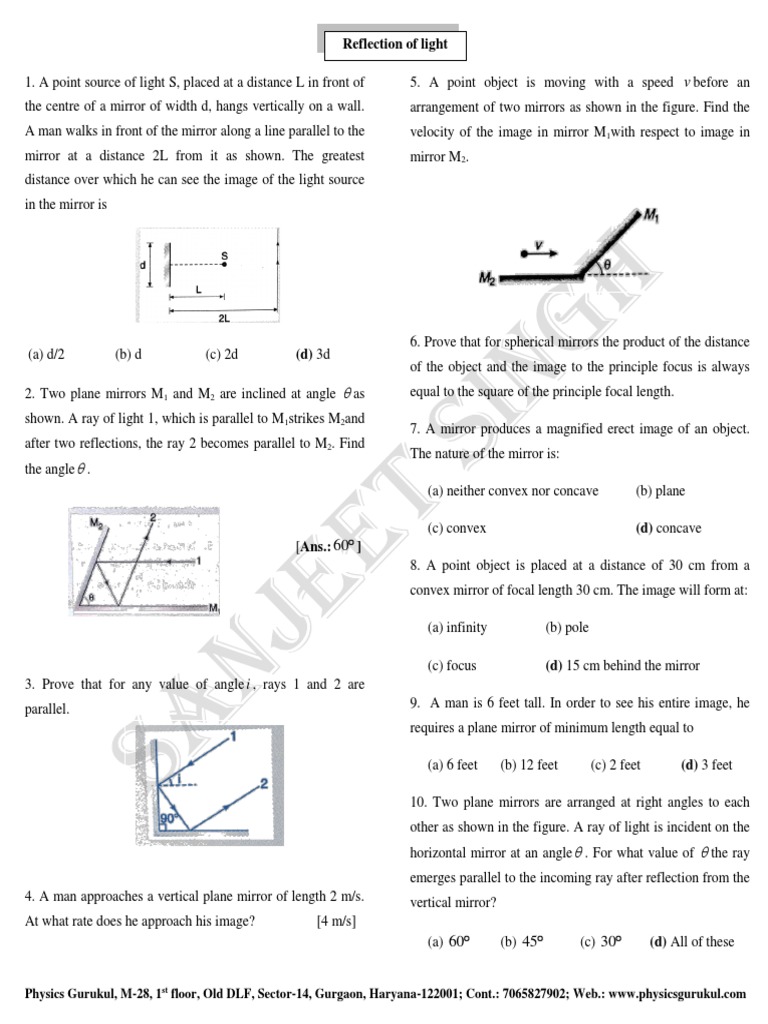 Reflection of Light - JEE and Class 12 - DPP - Final-2 | PDF | Lens ...