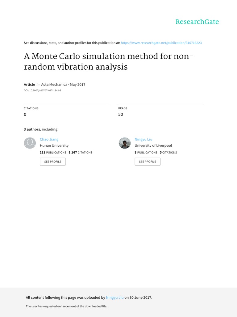 A Monte Carlo Simulation Method For Non-Random Vibration Analysis | PDF | Stochastic Process ...