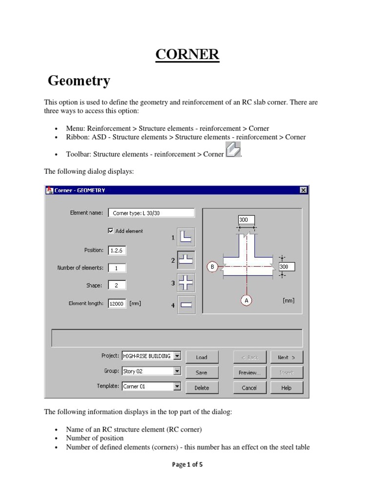 Corner Geometry: Page 1 of 5 | PDF | Hierarchy | Reinforcement