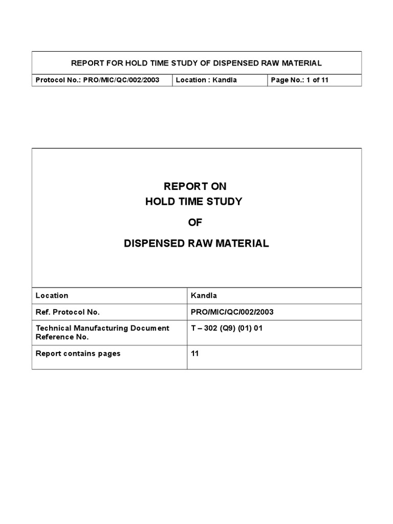 Hold Time Study Disp.material Report | Microbiology | Earth & Life Sciences