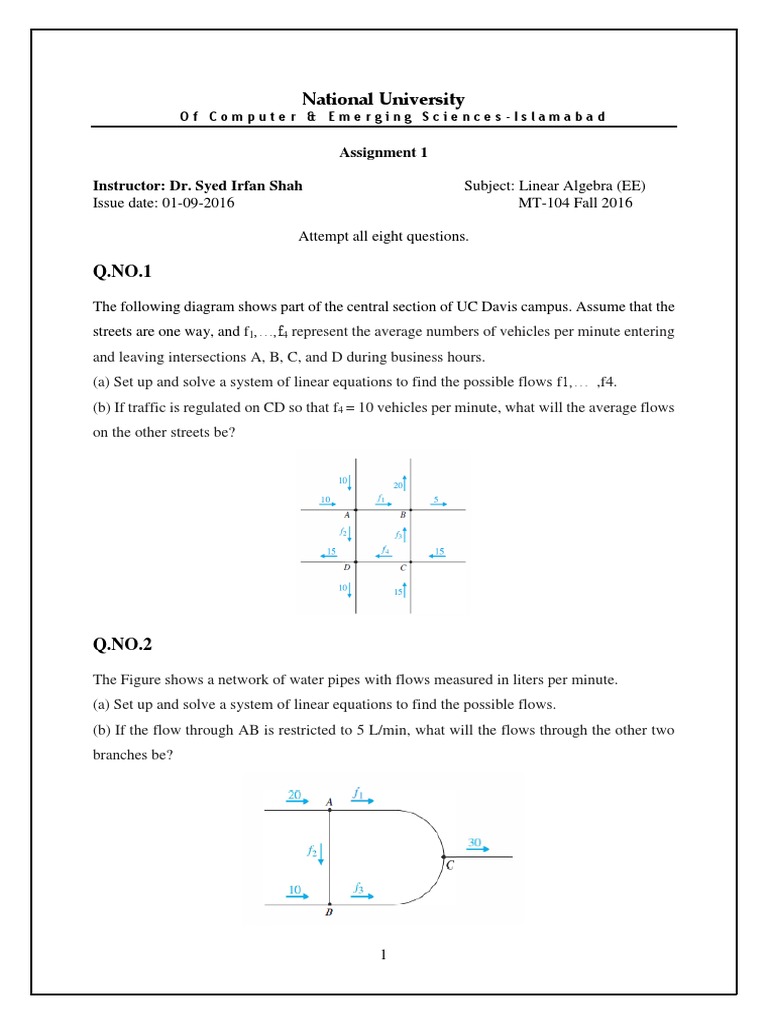 Assignment 1, Linear Algebra, 2016 Fall EE | PDF | System Of Linear ...