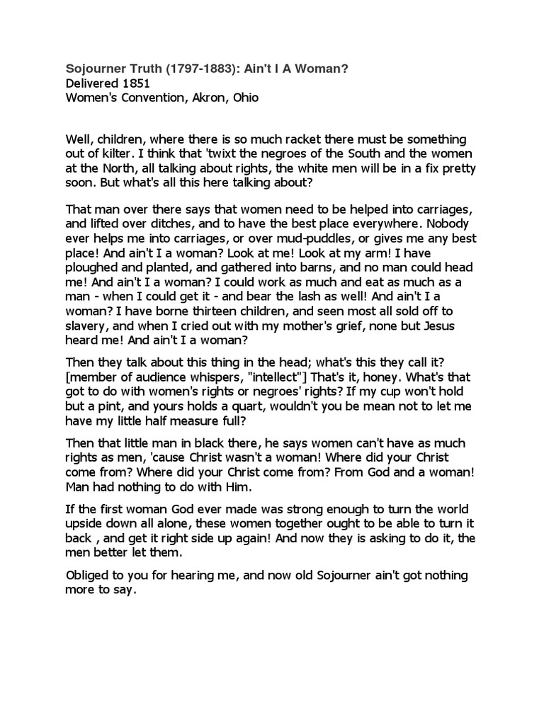 Sojourner Truth (1797-1883) : Ain't I A Woman? | PDF
