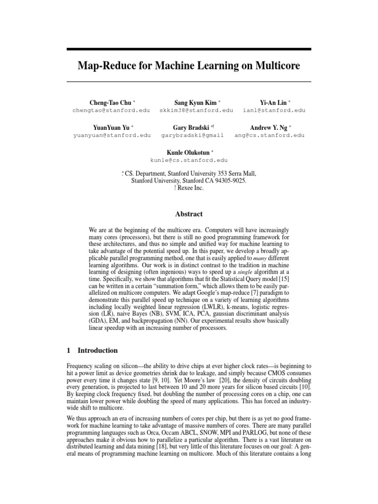 Map Reduce For Machine Learning On Multicore Pdf Pdf Map Reduce Multi Core Processor