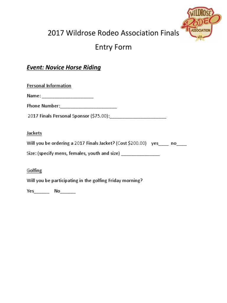 Novice Horse Entry Form | PDF