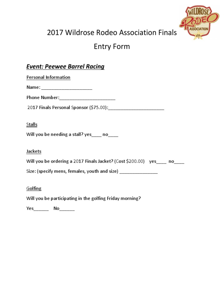 Peewee Barrel Racing Entry Form | PDF