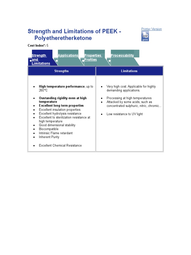 Strength and Limitations of PEEK | PDF
