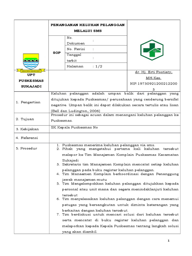 Sop Manajemen Keluhan Pelanggan | PDF | Pengelolaan Keuangan & Uang